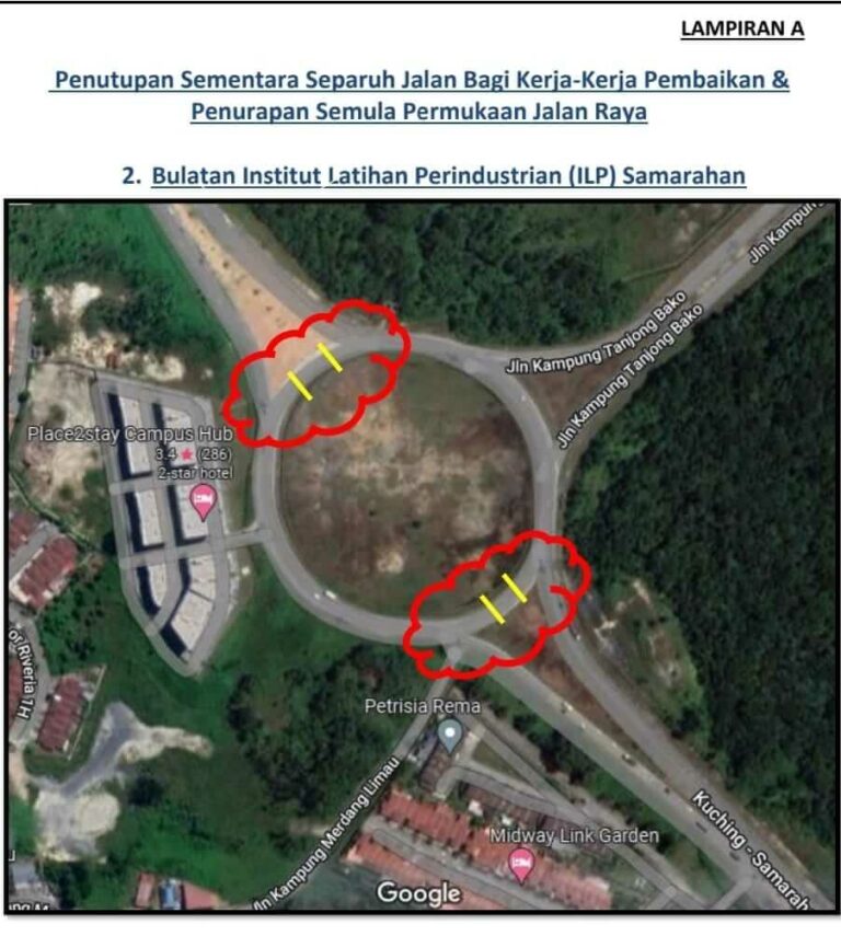 Jalan Di Dua Bulatan Samarahan Akan Ditutup Separuh Selama 8 Hari