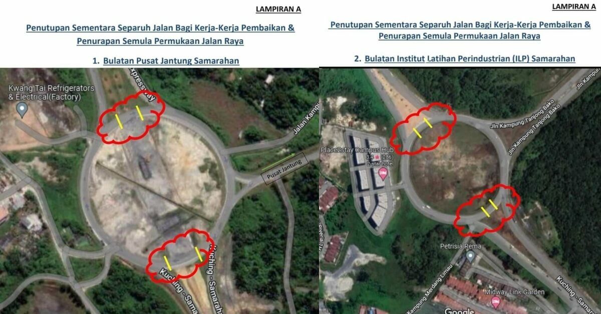 Jalan Di Dua Bulatan Samarahan Akan Ditutup Separuh Selama 8 Hari