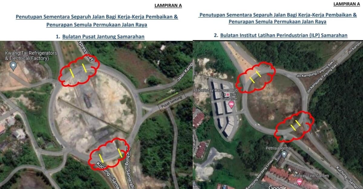Jalan Di Dua Bulatan Samarahan Akan Ditutup Separuh Selama 8 Hari