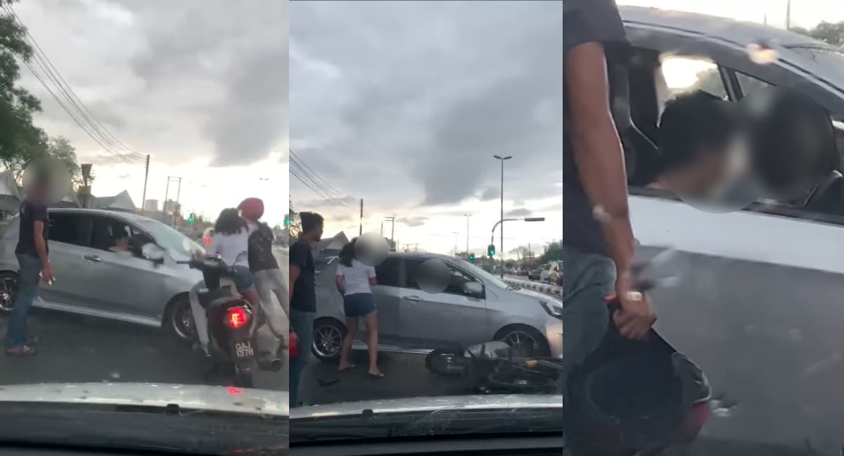 Lagak Gangster Atas Jalan, Pemandu Perodua Axia Langgar Lari Penunggang Motosikal Di Gita