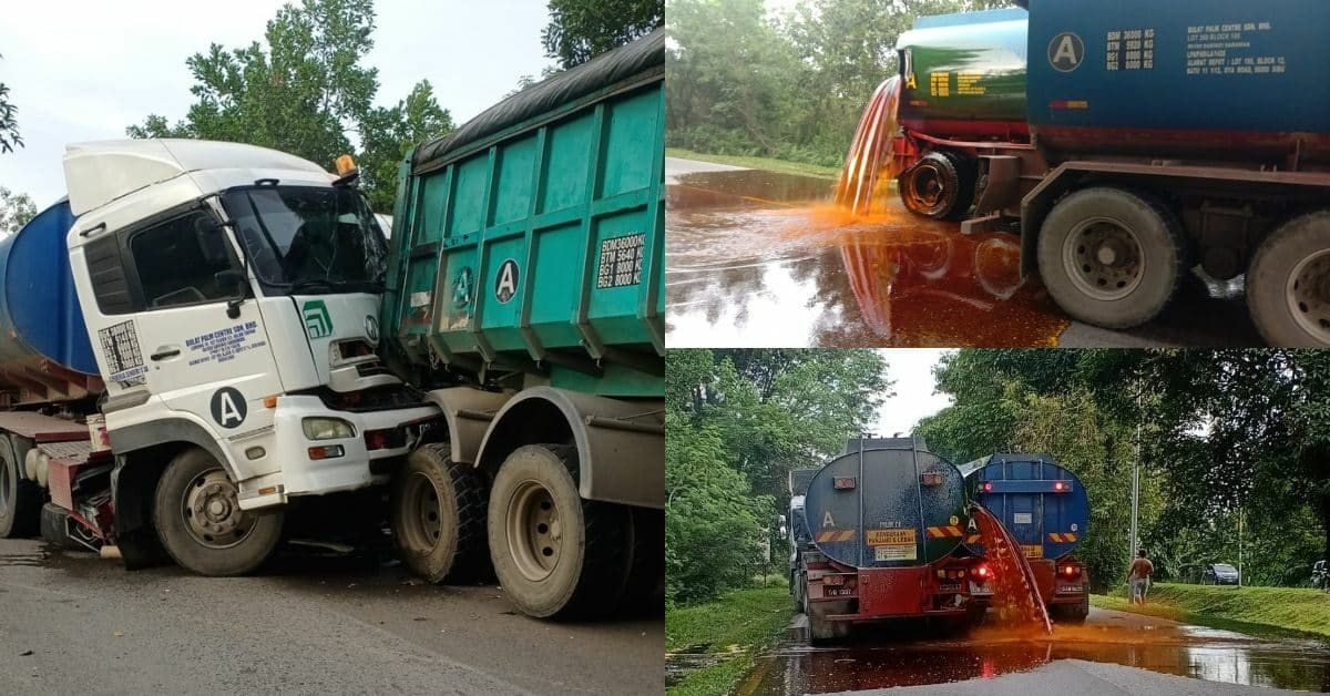 Kemalangan Babitkan Lori Sawit, Jalan Kidurong Sesak Akibat Tumpahan Minyak