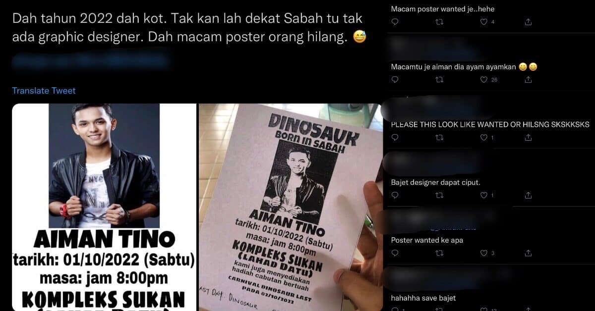Tular Poster Hebahan Persembahan Aiman Tino Di Sabah, Netizen Bahan Seperti Poster Orang Hilang