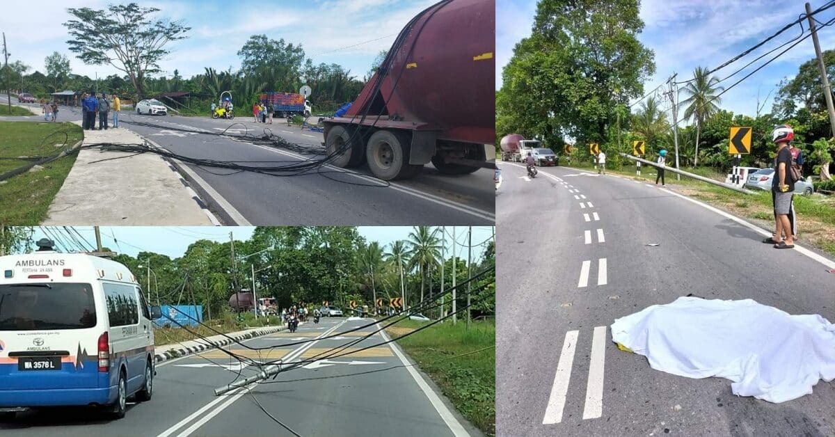 Lori Simen Rempuh Tiang Kabel Komunikasi, Penunggang Motosikal Maut Di Asajaya