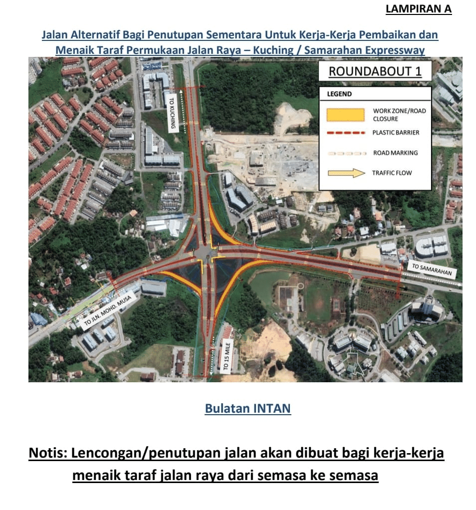 Notis Penutupan Jalan Sementara Di Bulatan INTAN Bermula Hari Ini