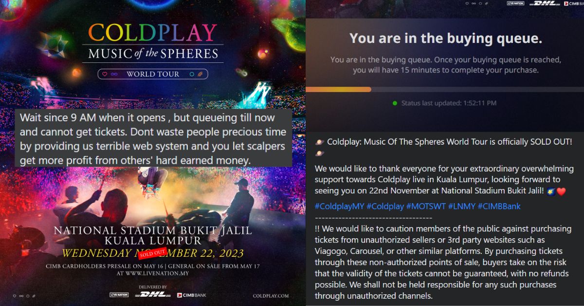 Tiket Concert Coldplay Sold Out, Peminat Bengang Walaupun Dah Beratur Awal