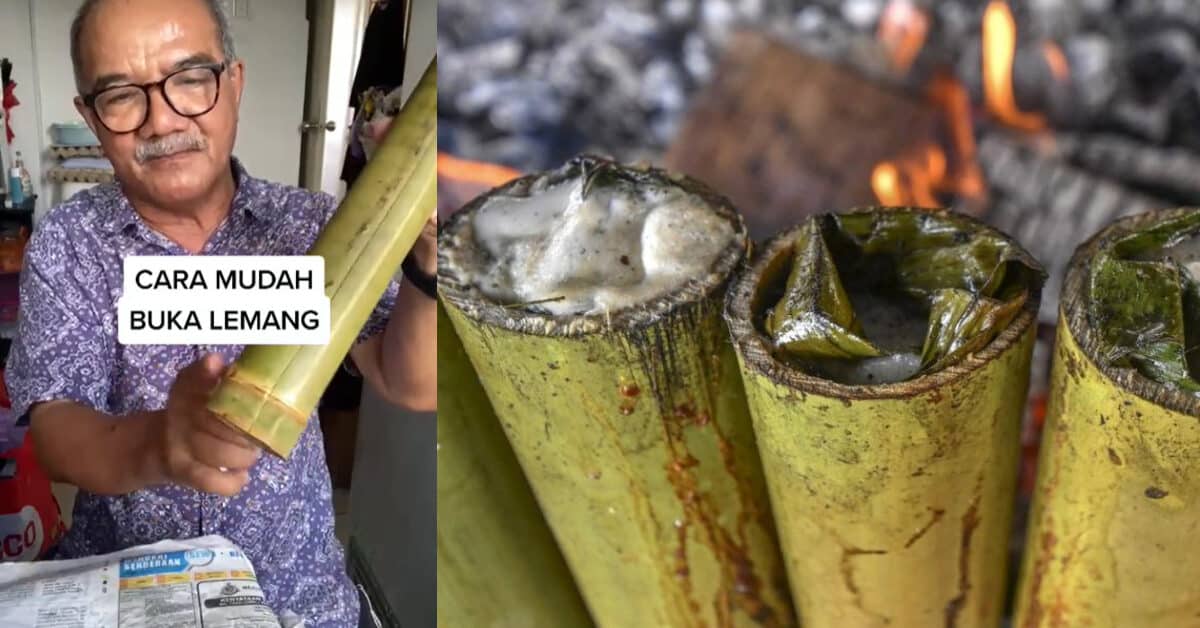 Ini Teknik Mudah Buka Buluh Lemang Hanya Gunakan Lesung Batu