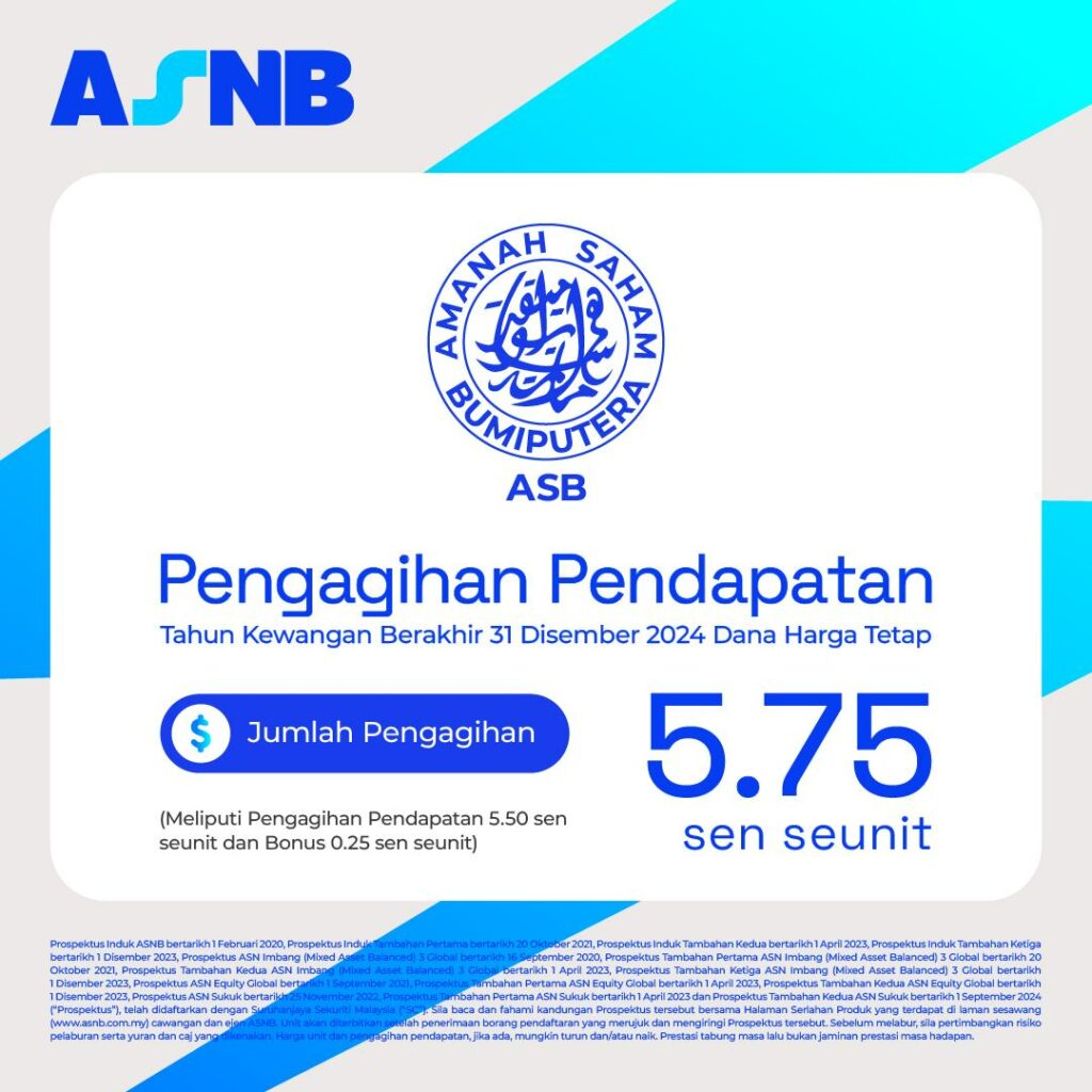ASB Umum Dividen 5.75 Sen Seunit, Tertinggi Dalam 5 Tahun