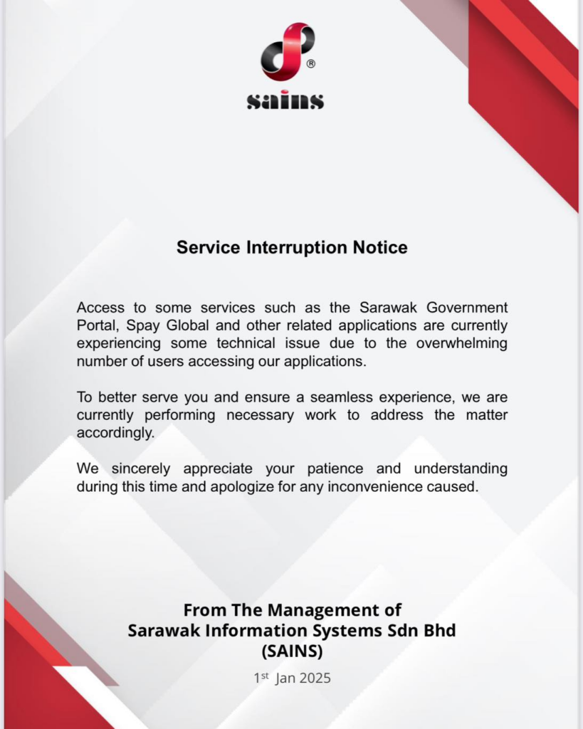 Portal Kerajaan Sarawak, Termasuk SPay Global Mengalami Gangguan