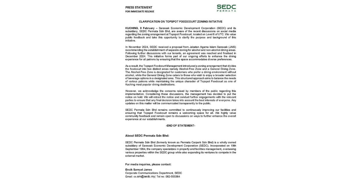 Kontroversi Zon Makan di Topspot: SEDC Umumkan Penangguhan Selepas ...