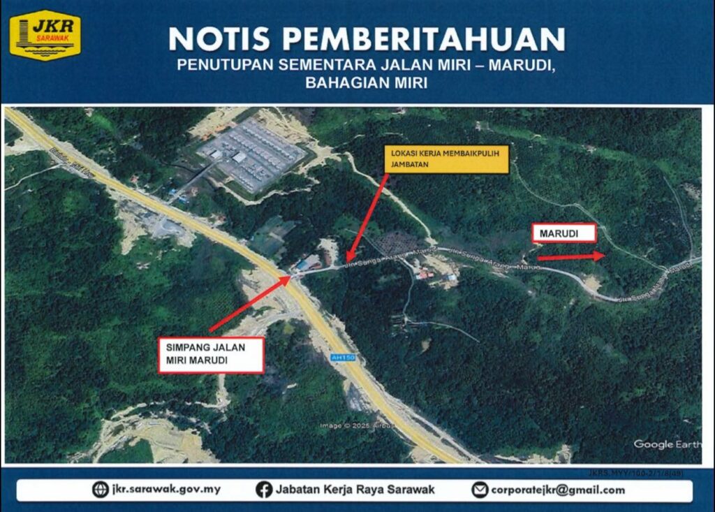 Jalan Miri-Marudi Ditutup Sementara Esok Untuk Kerja Pembaikan Jambatan