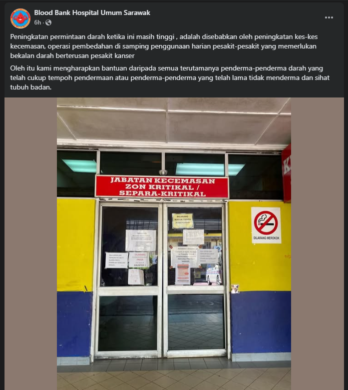 Bekalan Darah Semakin Kritikal, Hospital Umum Sarawak Seru Bantuan Derma Darah